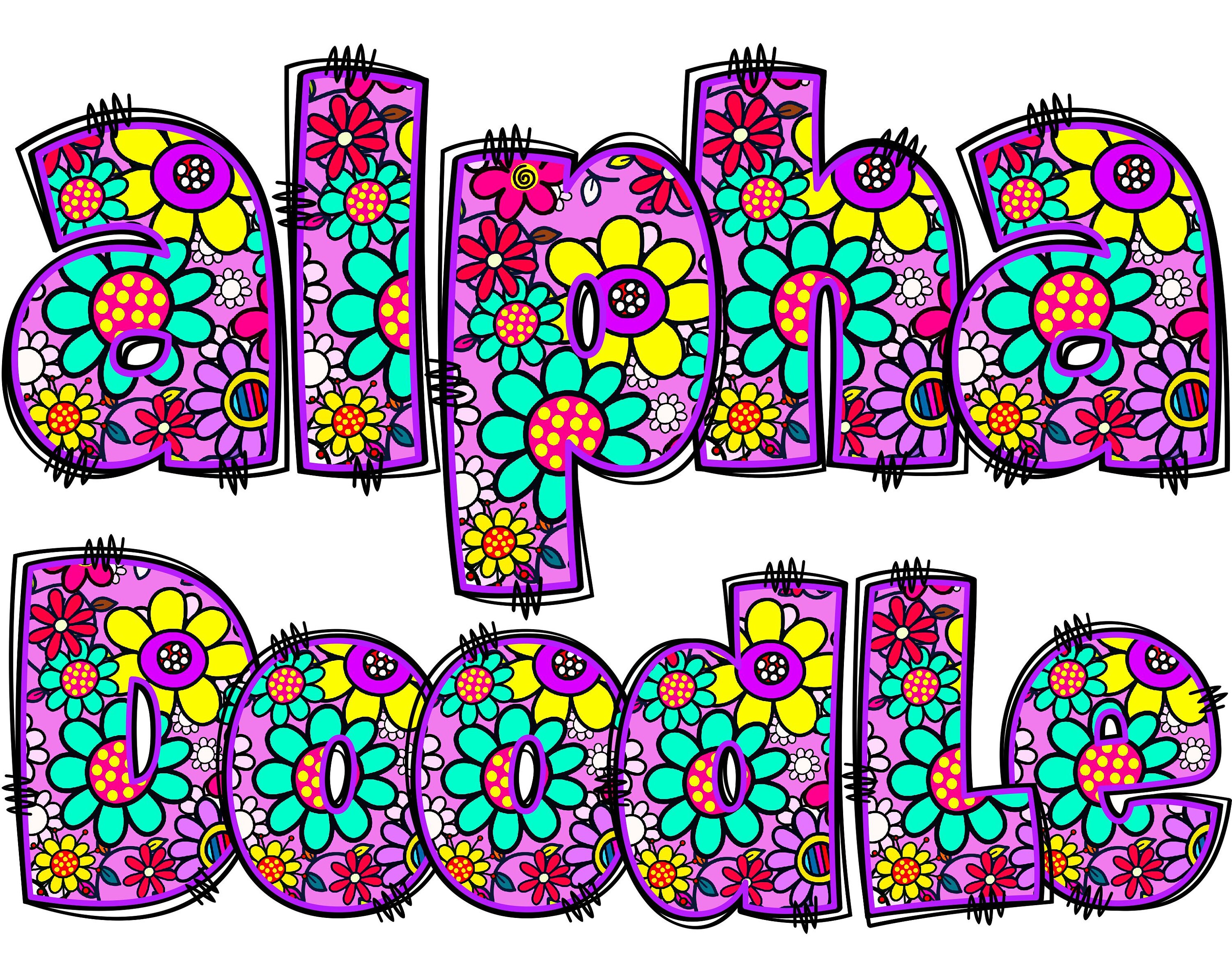 Spring Alphabet PNG, Groovy Floral Doodle, PNG Letters, Retro Floral ...