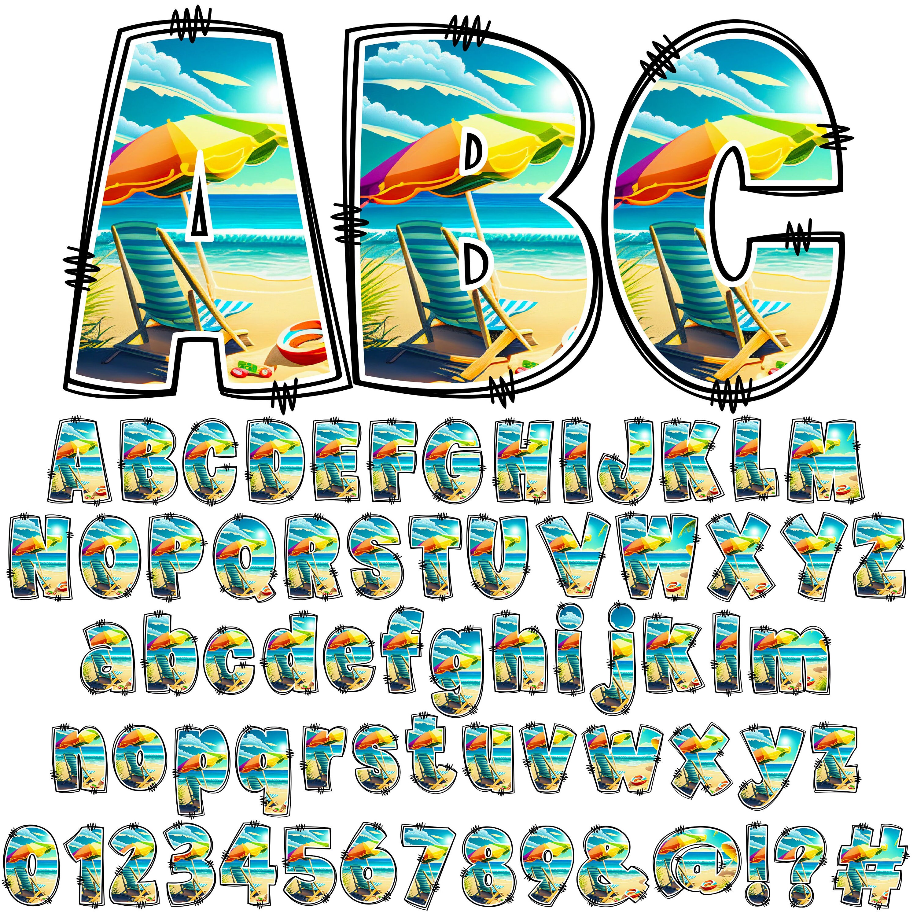 BUNDLE Summer Alphabet PNG Tropical Doodle PNG Letters - Etsy