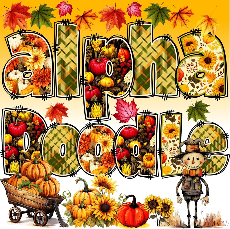 Thanksgiving Alphabet Doodle PNG, Autumn Alphabet, Fall Doodle ...