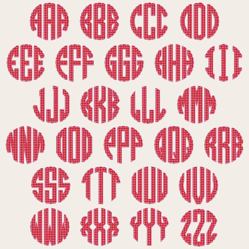 Valentine's Day Monogram Bundle, 3 Sets, Faux Embroidery Alphabet PNG ...