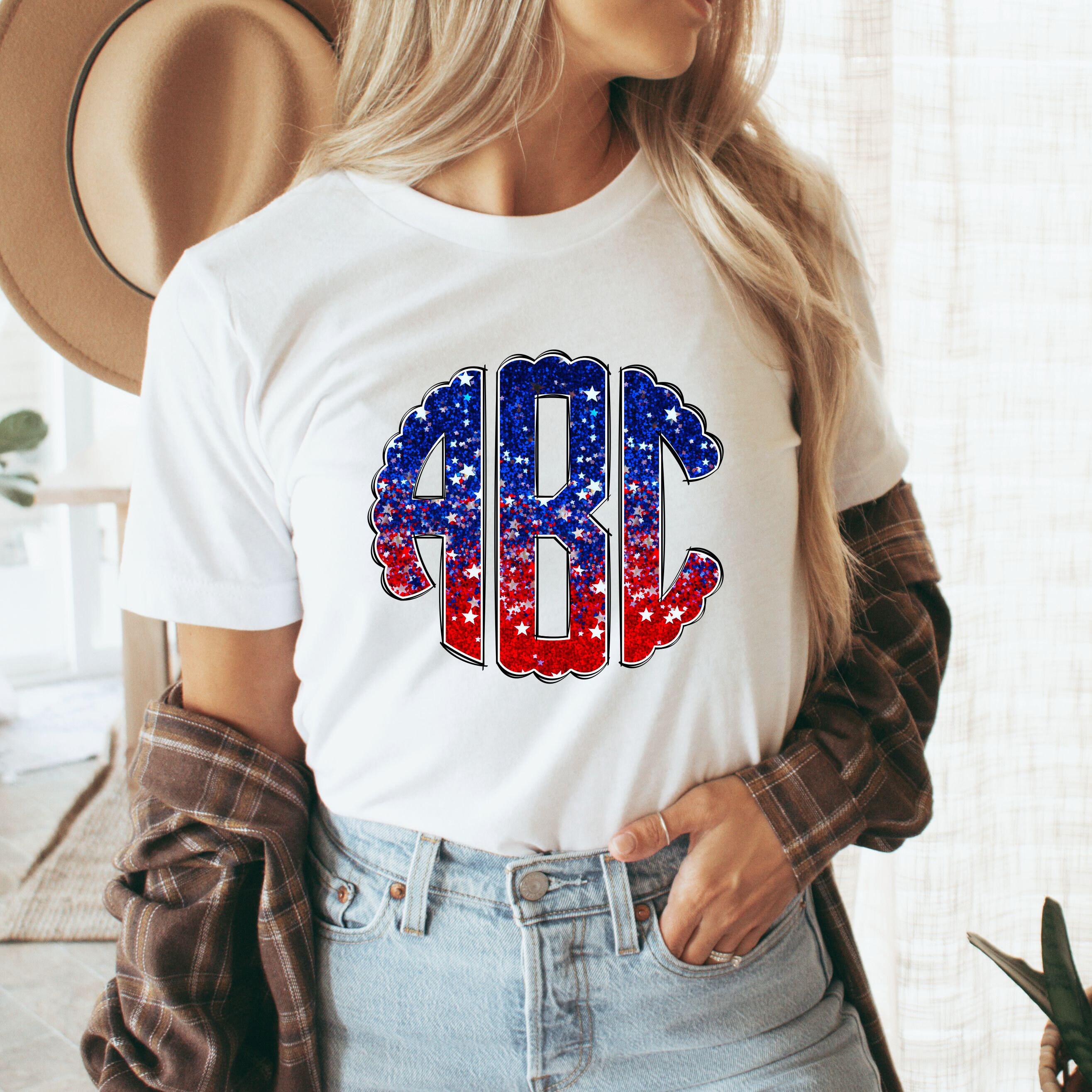 Patriotic Monogram PNG, 4th of July Monogram, Glitter Doodle, USA ...