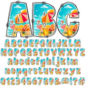 BUNDLE Summer Alphabet PNG, Tropical Doodle, PNG Letters, Beach Letters ...