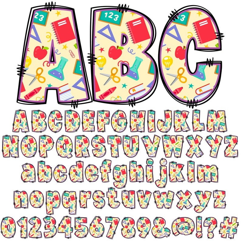 BUNDLE Back to School Alphabet PNG, School Letters, PNG Letters, School ...