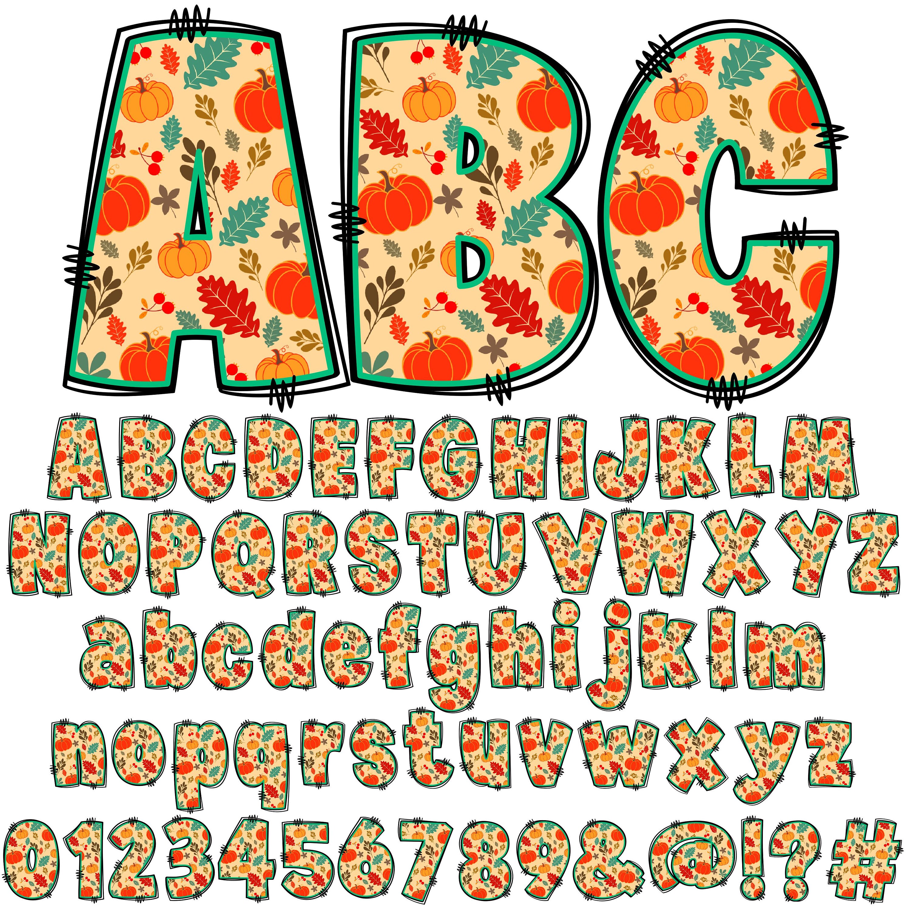 Fall Alphabet Doodle PNG Autumn Alphabet Thanksgiving Alpha - Etsy