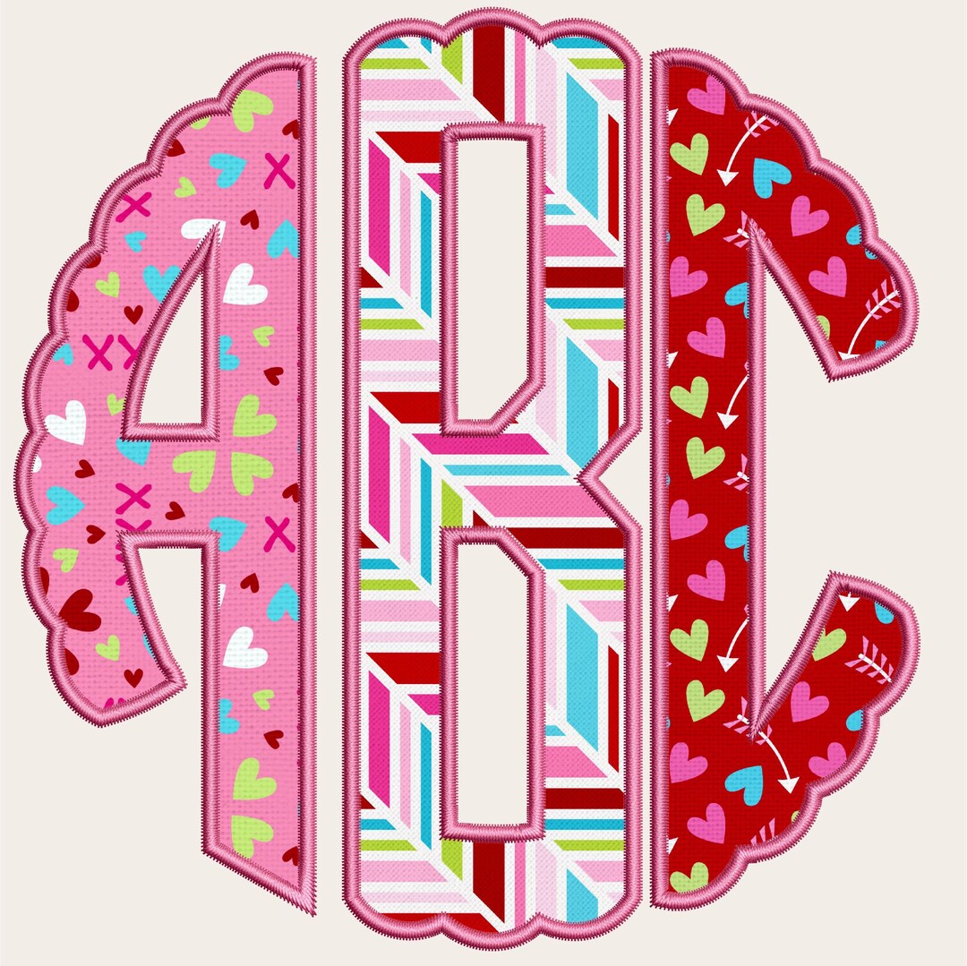 Valentine's Day Monogram Bundle, Faux Embroidery Alphabet PNG, 3 Sets ...