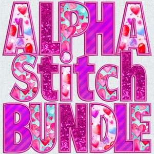 Valentine's Day Faux Embroidery Alphabet Bundle PNG, Glitter Alphabet ...