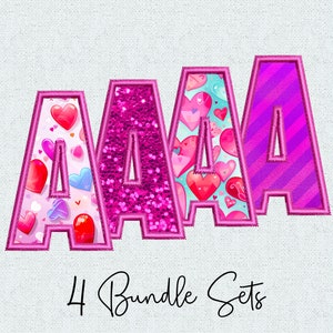 Valentine's Day Faux Embroidery Alphabet Bundle PNG, Glitter Alphabet ...