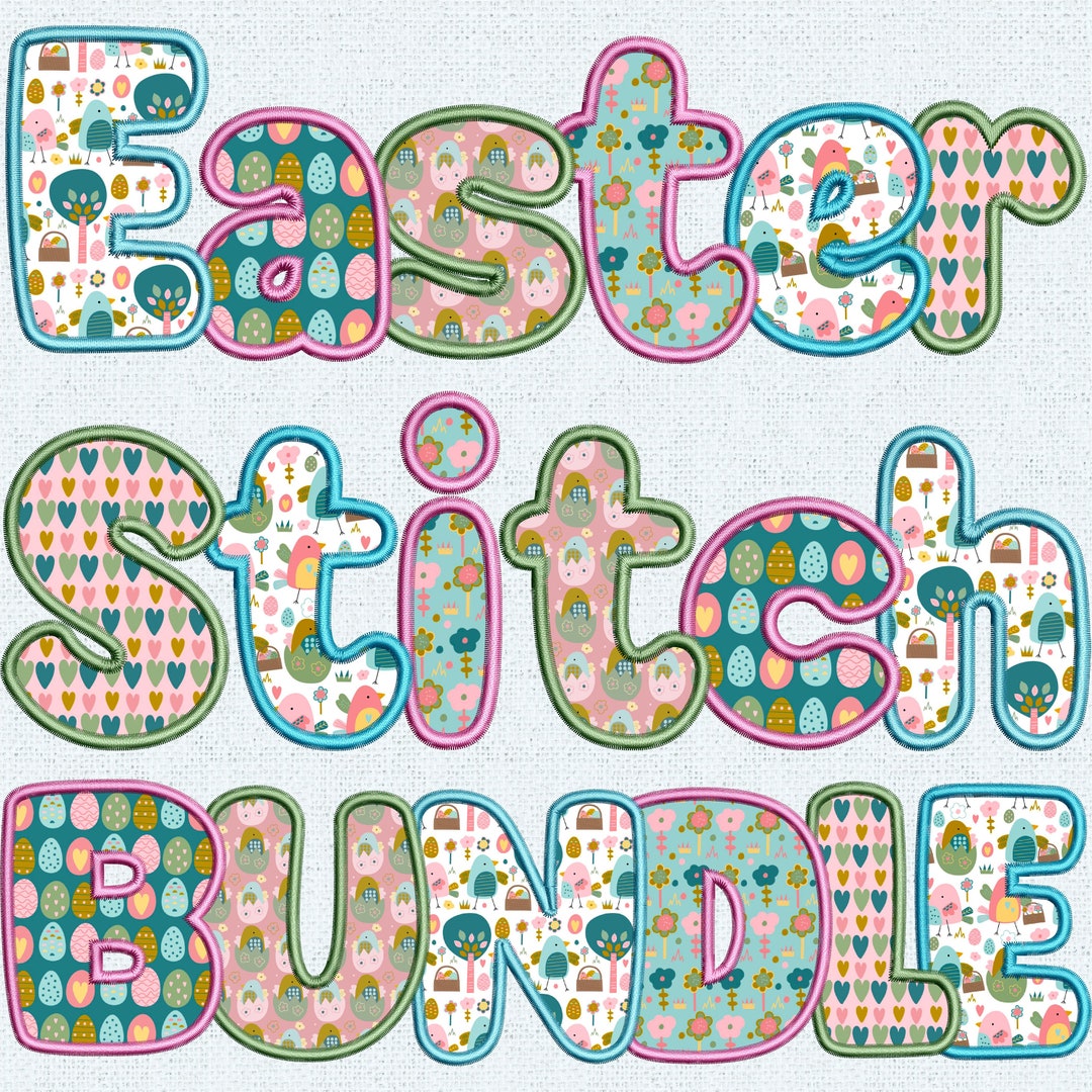Easter Faux Embroidery Alphabet Bundle PNG, Easter Alphabet, Easter ...