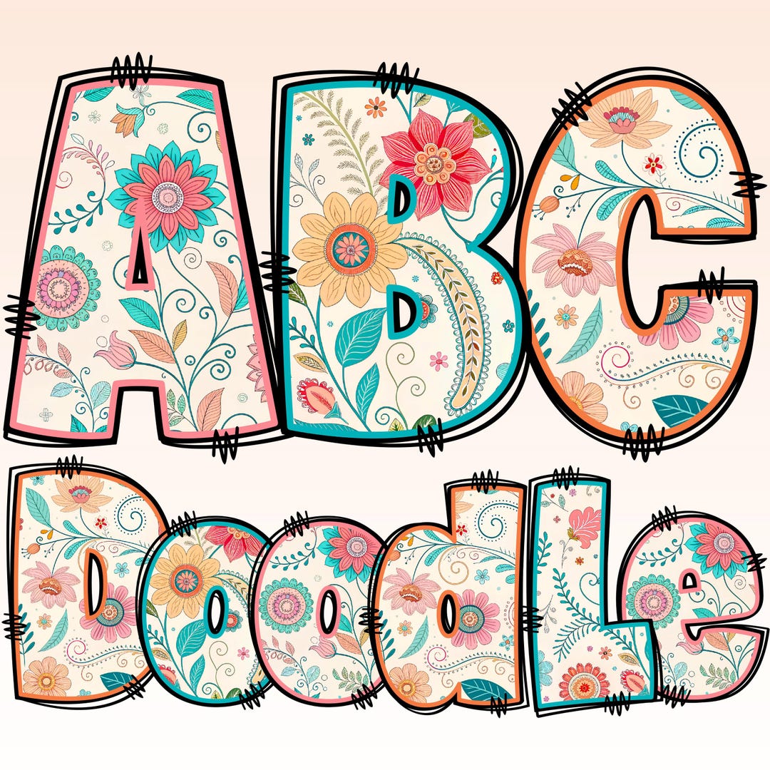 BUNDLE Spring Alphabet PNG, Groovy Floral Doodle, Summer PNG Letters ...