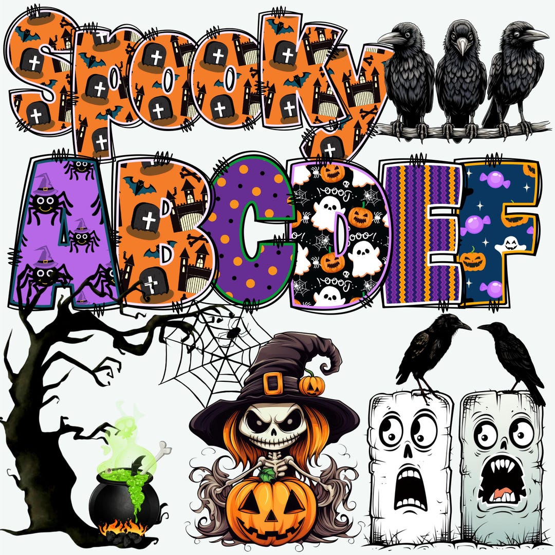 BUNDLE Halloween Alphabet PNG, 6 Sets Halloween Letters and Clipart ...