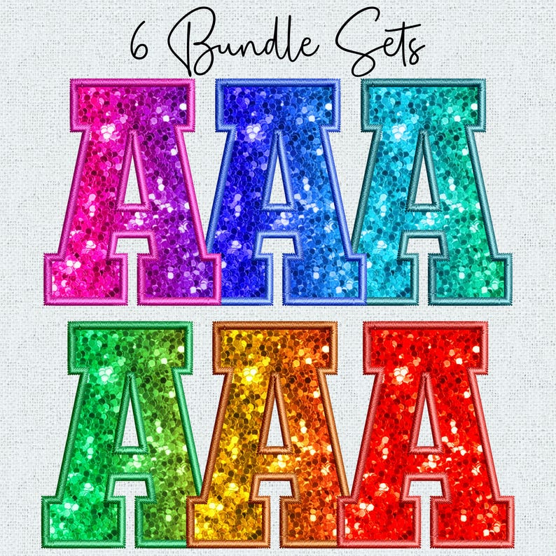 Faux Embroidery Sequin Alphabet Bundle PNG, Sequins Alphabet, Faux ...