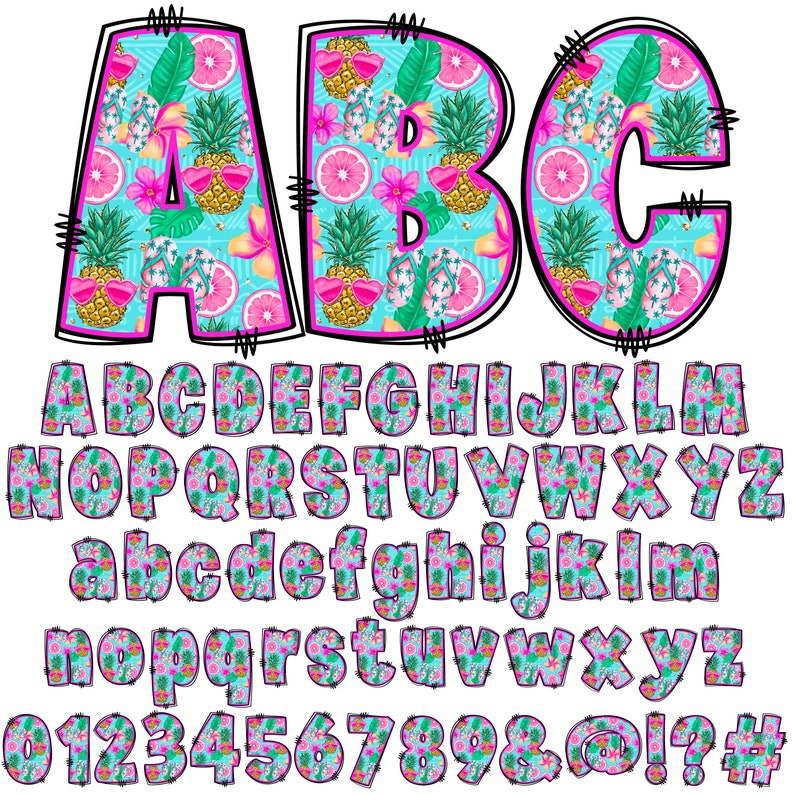 Summer Alphabet PNG, Tropical Doodle, PNG Letters, Fruits Doodle, Alpha ...