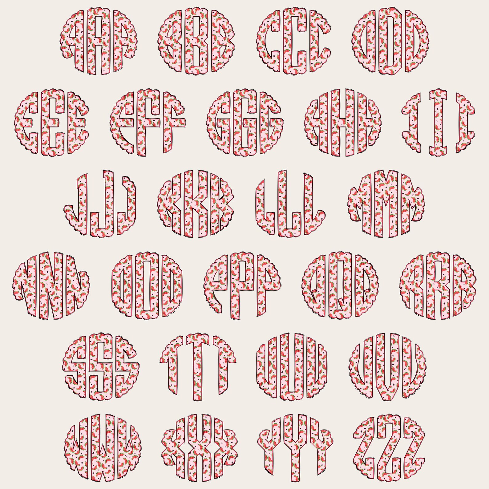 Summer Monogram Bundle PNG, Summer Monogram, Watermelon, Fruits ...