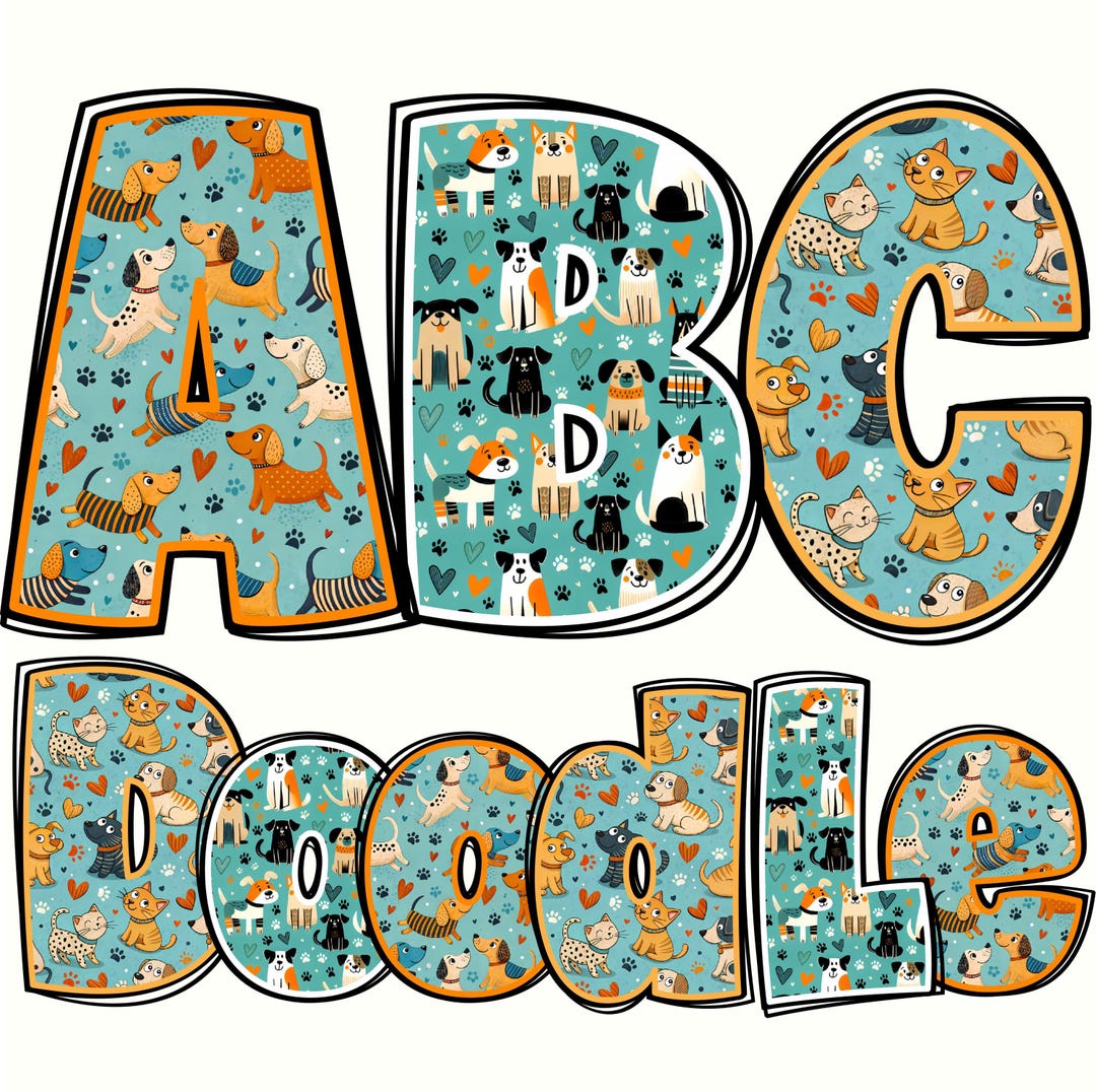 Puppies Alphabet Bundle PNG, Dogs & Cats PNG Letters, Puppies and ...