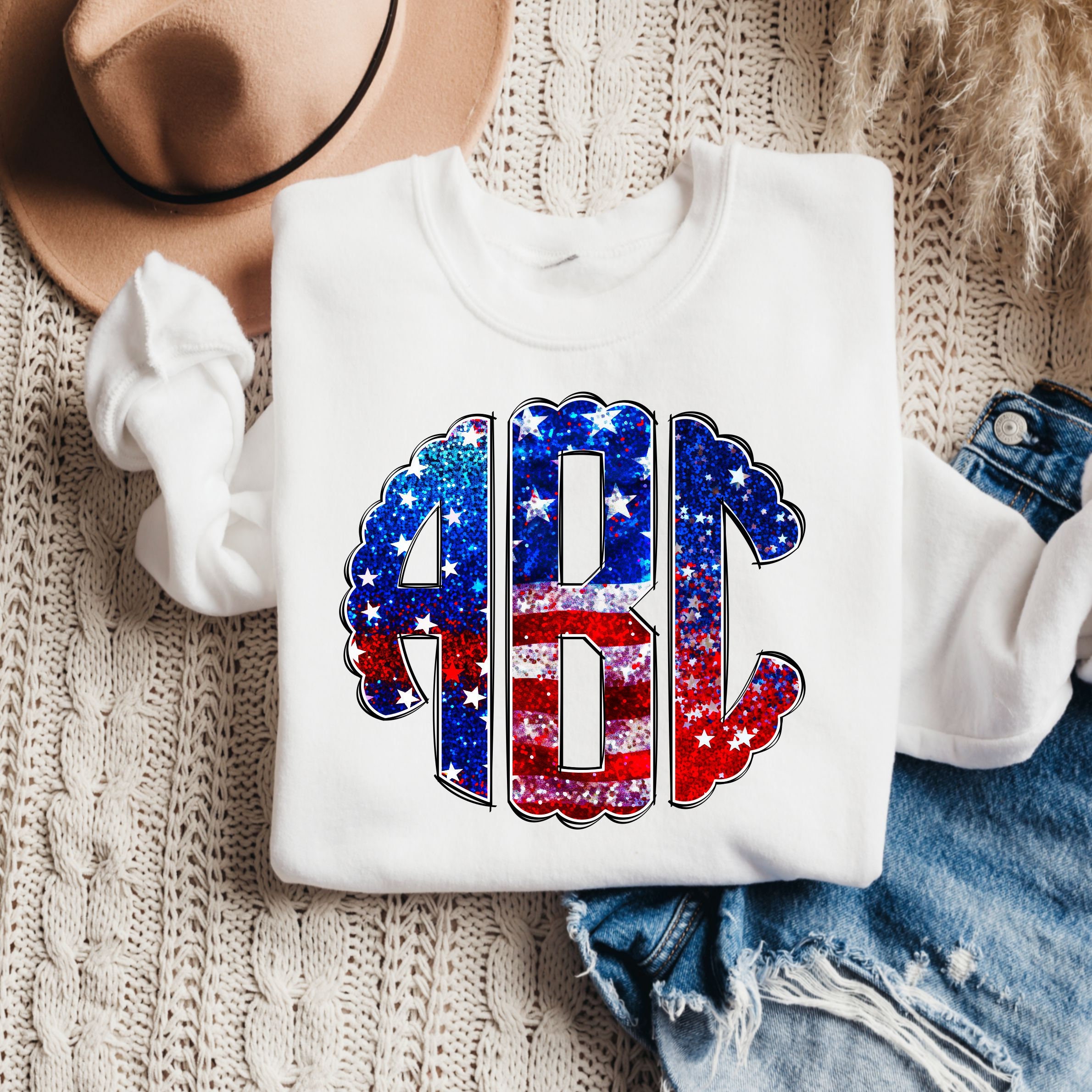 Patriotic Monogram PNG, 4th of July Monogram, Glitter Doodle, USA ...