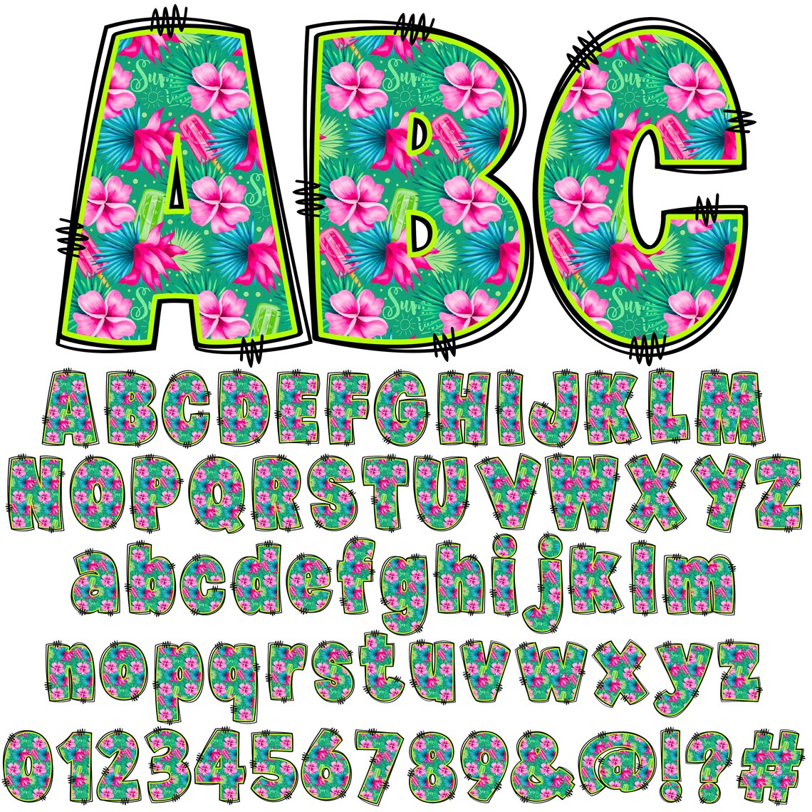 Summer Alphabet PNG, Tropical Doodle, PNG Letters, Floral Alphabet ...