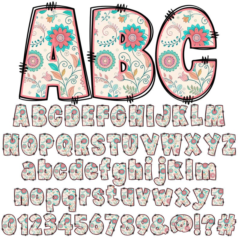 BUNDLE Spring Alphabet PNG, Groovy Floral Doodle, Summer PNG Letters ...