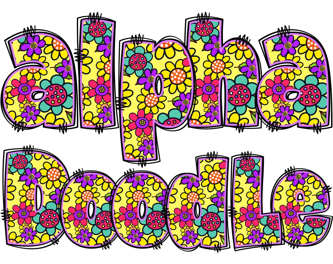 Spring Alphabet PNG, Groovy Floral Doodle, PNG Letters, Retro Floral ...