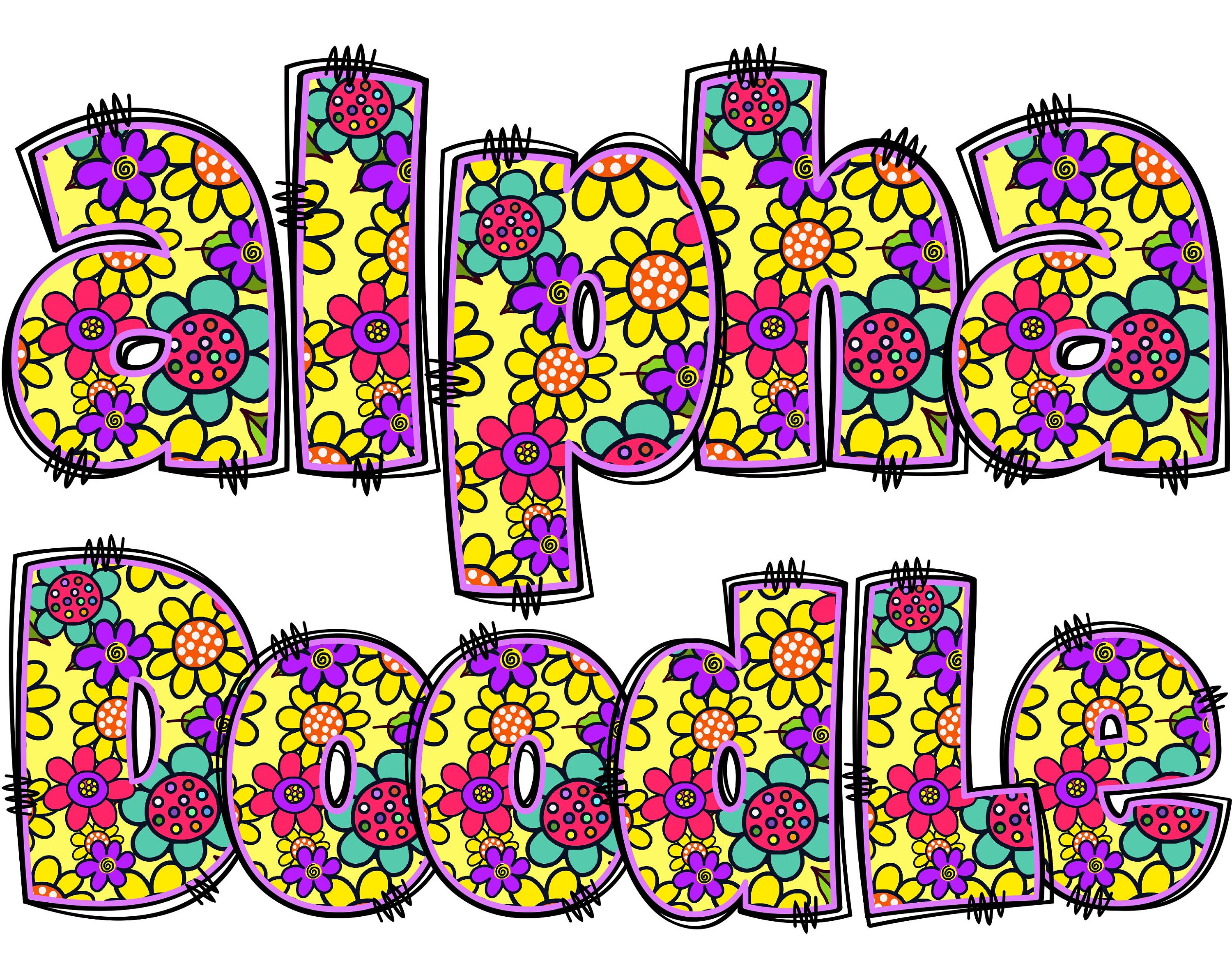 Spring Alphabet PNG, Groovy Floral Doodle, PNG Letters, Retro Floral ...
