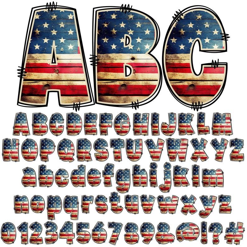 Patriotic Alphabet PNG, 4th of July, Independence Day, Alpha Doodle ...