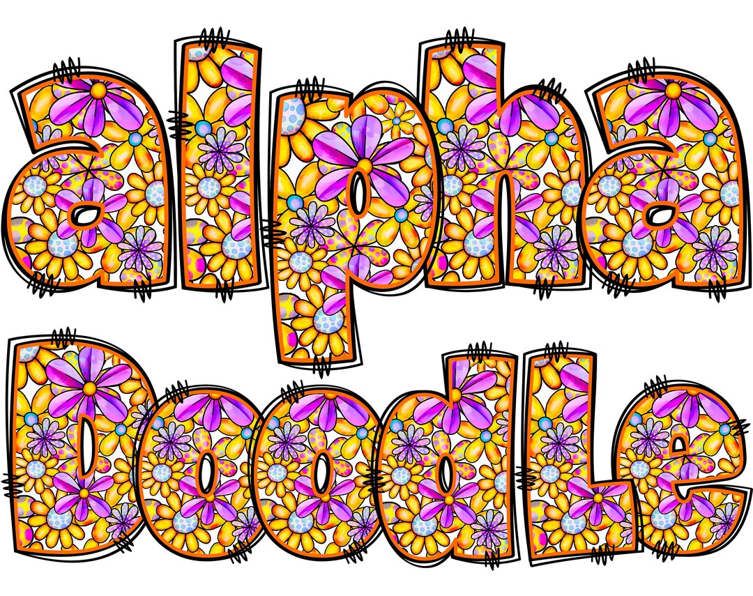 Spring Alphabet PNG, Retro Floral Doodle, PNG Letters, Groovy Doodle ...