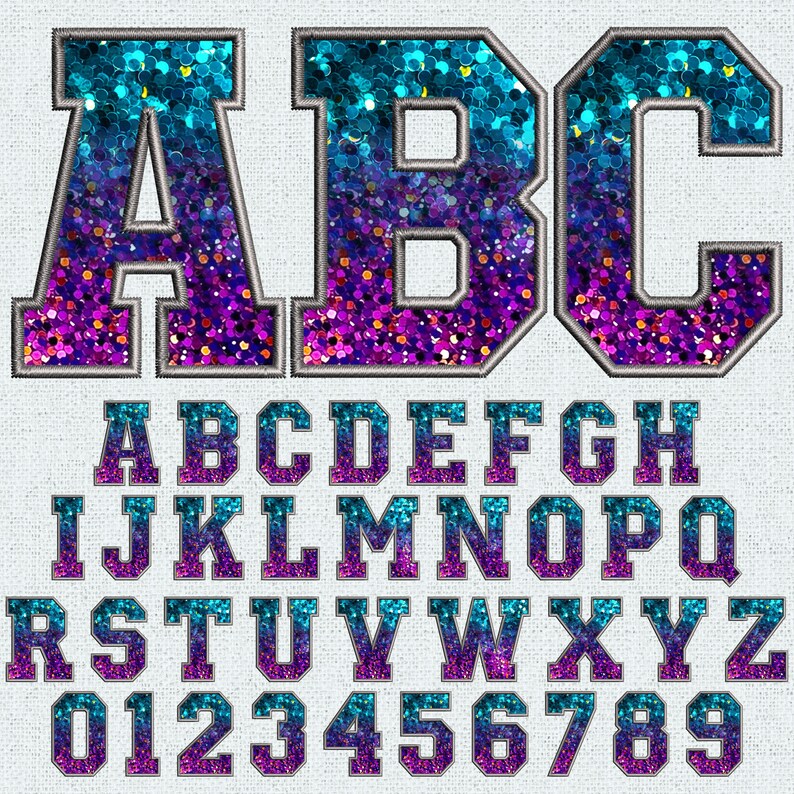 Faux Embroidery Sequin Alphabet Bundle PNG, Sequins Alphabet, Faux ...