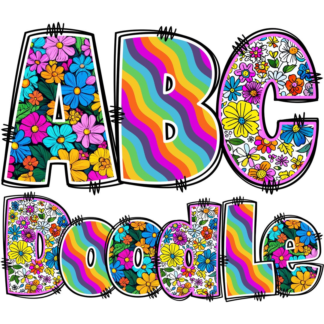 BUNDLE Summer Alphabet PNG, Groovy Floral Doodle, Spring PNG Letters ...