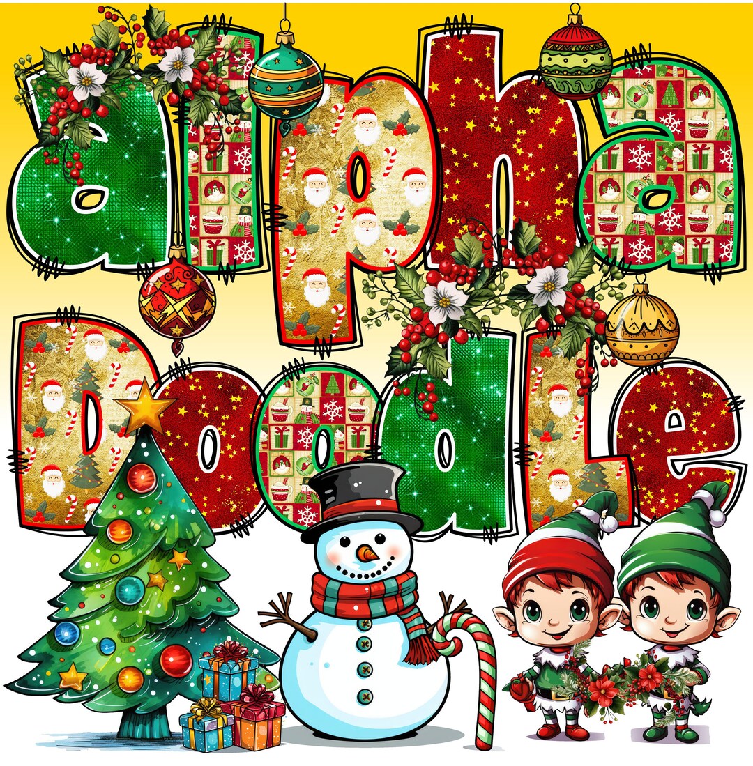 Christmas Alphabet Doodle PNG Bundle, Christmas Alphabet, Christmas ...