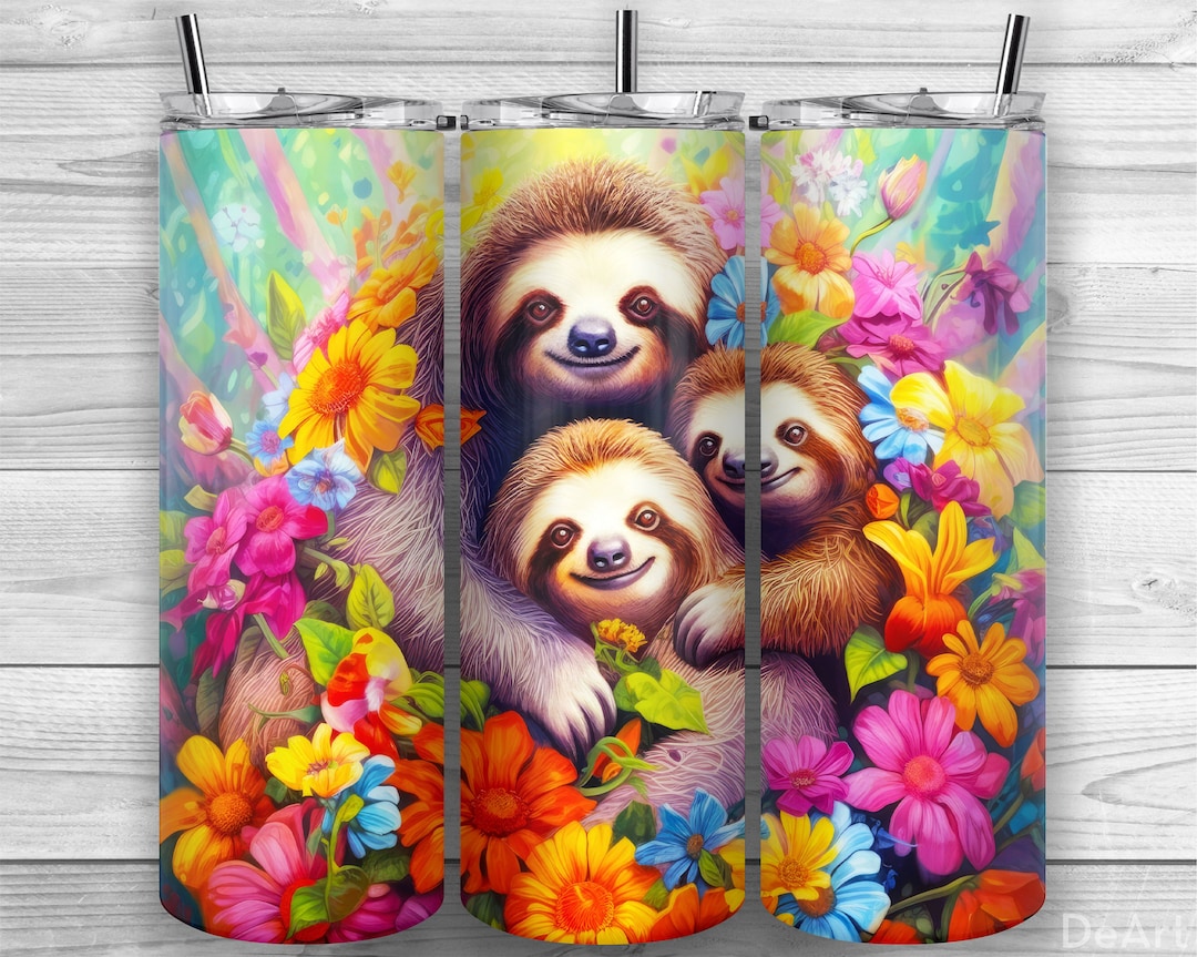 Sloths Tumbler Design, Colorful Sloths Tumbler, 20oz Skinny Tumbler PNG ...