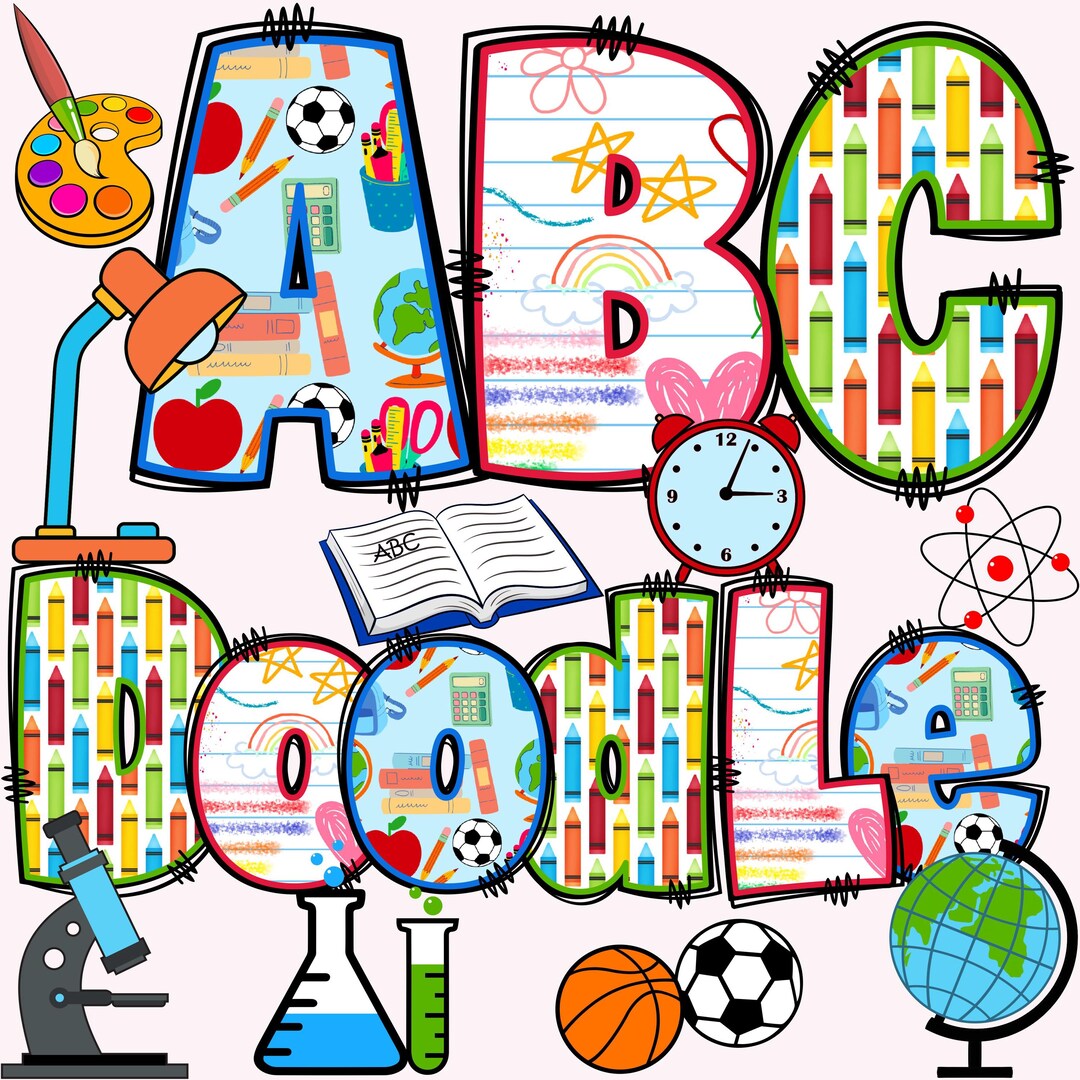 BUNDLE Back to School Alphabet PNG, School Letters, 3 Sets Alphabet ...