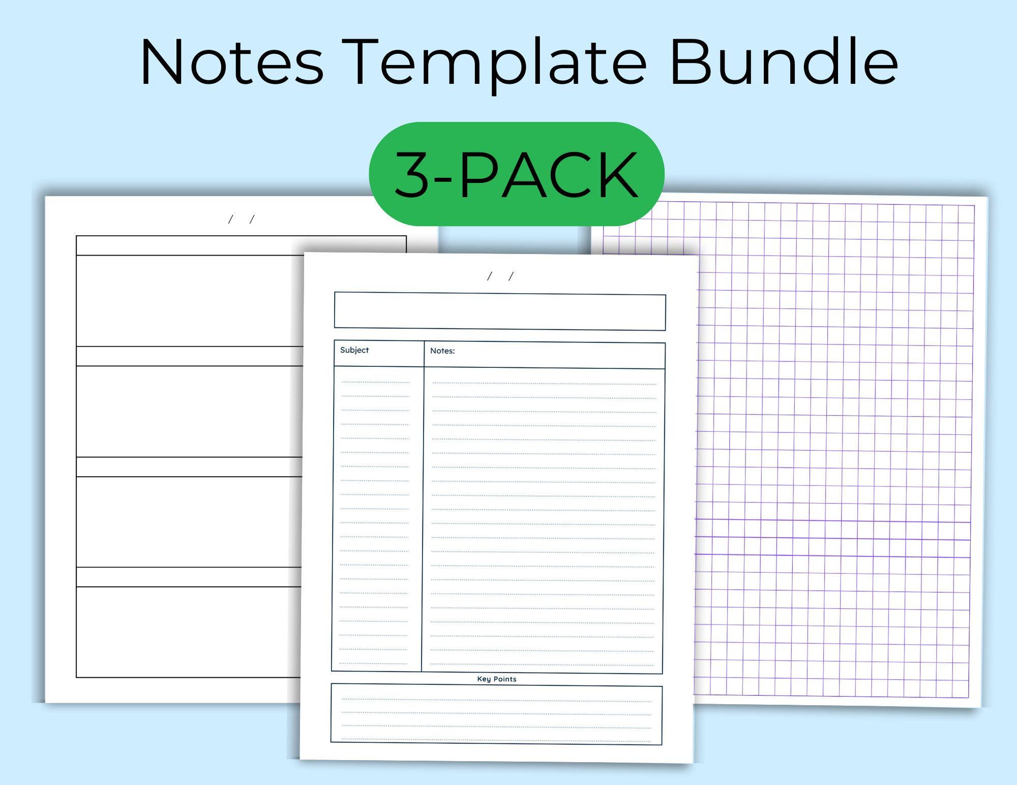Cornell Notes Template | 3 Notes Pack | Note Templates | Studying ...