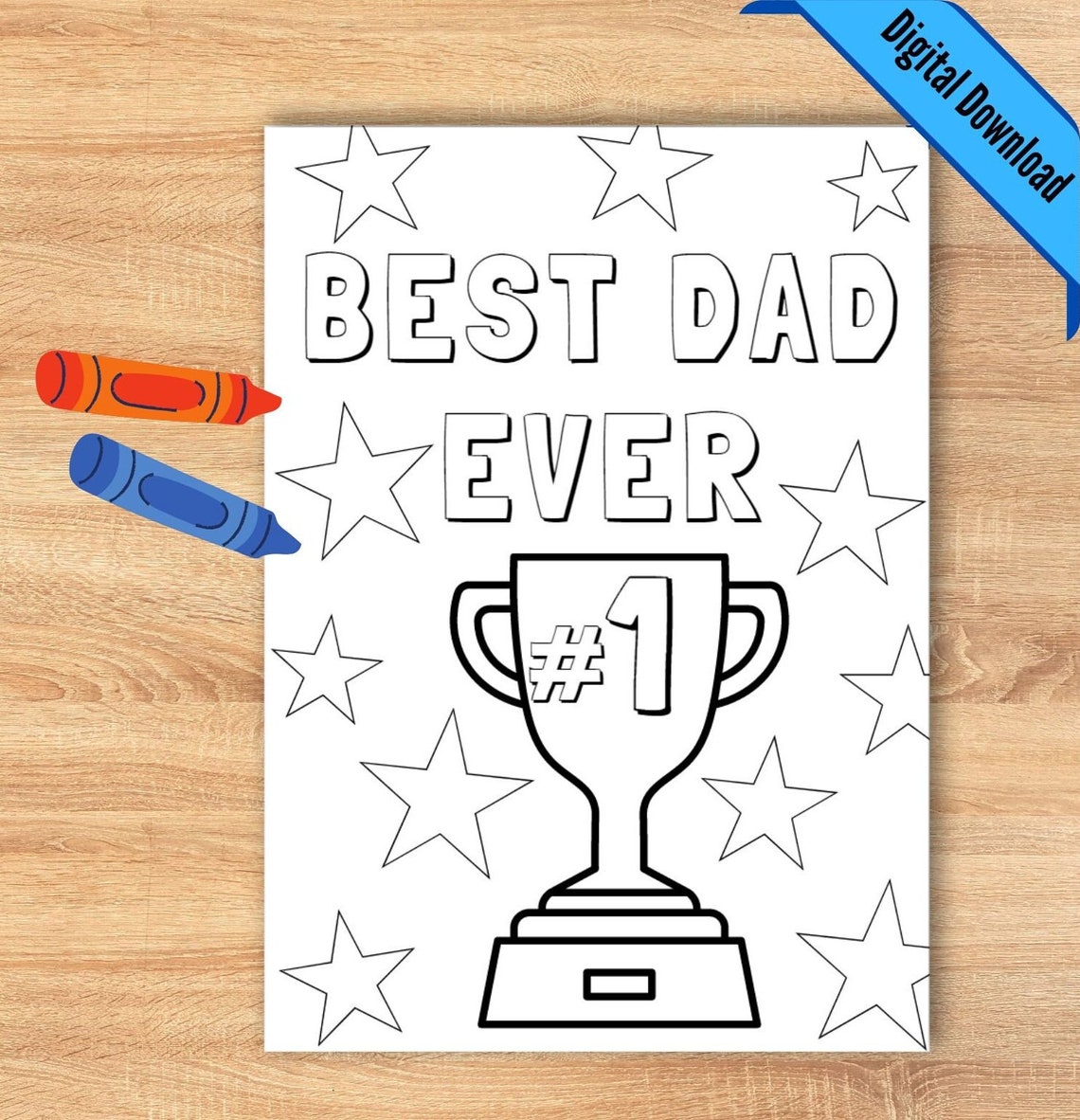 Printable Best Dad Ever Coloring Card | Instant Printable Card ...