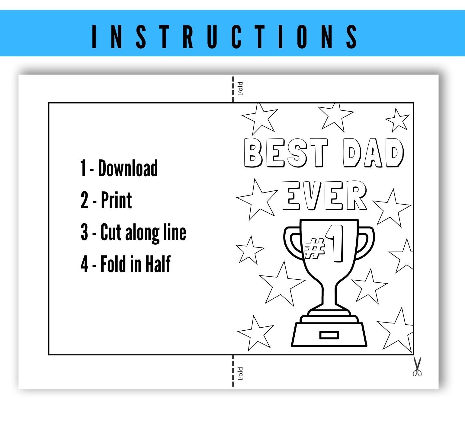Printable Best Dad Ever Coloring Card | Instant Printable Card ...