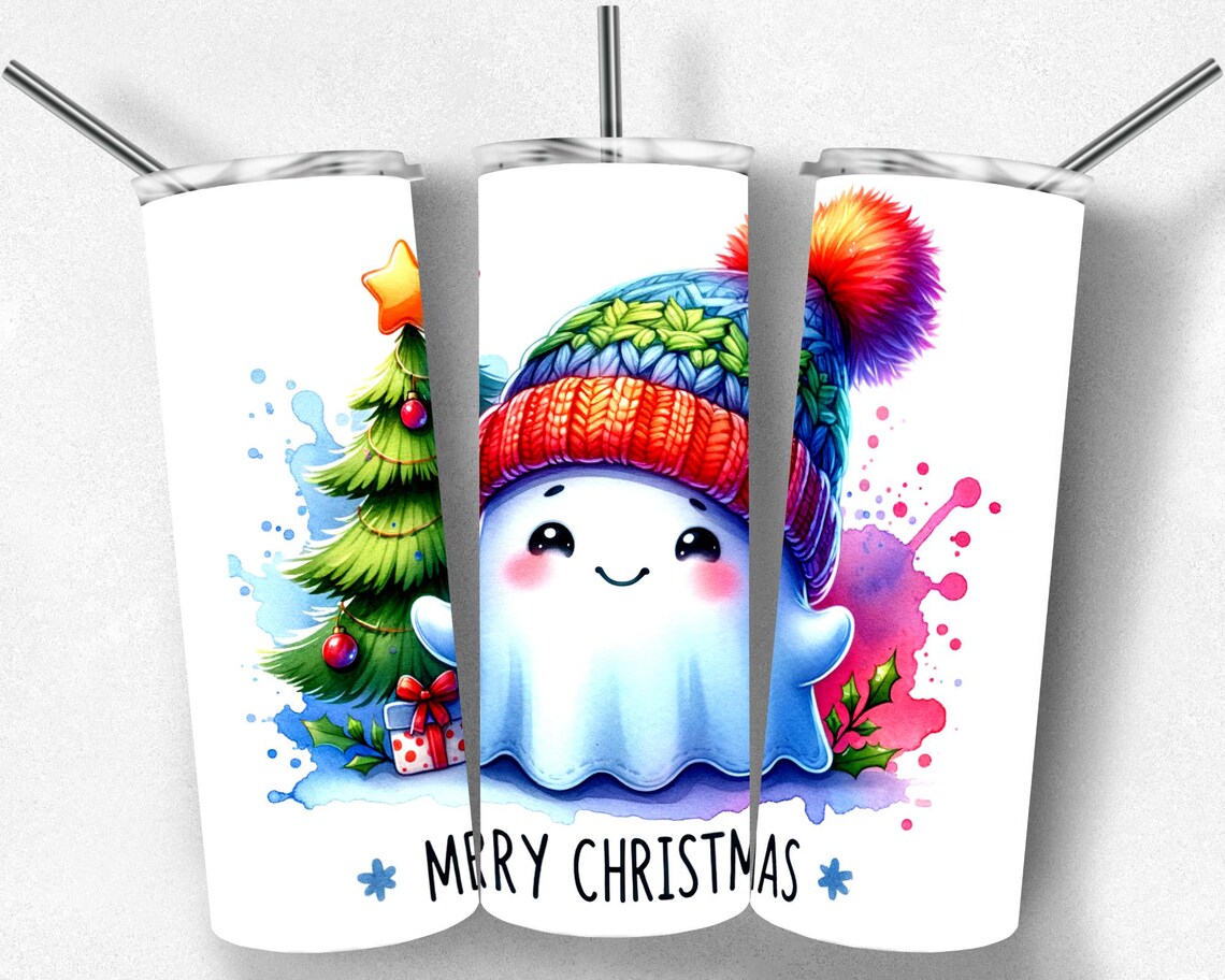 Cute Ghost Wrap, Christmas Wrap, 20 Oz Skinny Tumbler Wrap, Sublimation ...