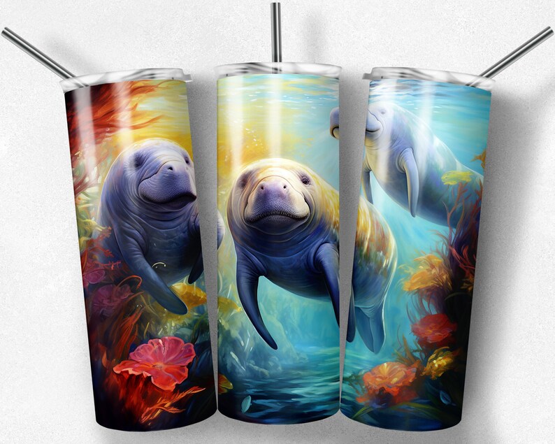 Manatee Tumbler Wrap, Sea Life Tumbler Wrap, 20 Oz Skinny Tumbler Wrap ...