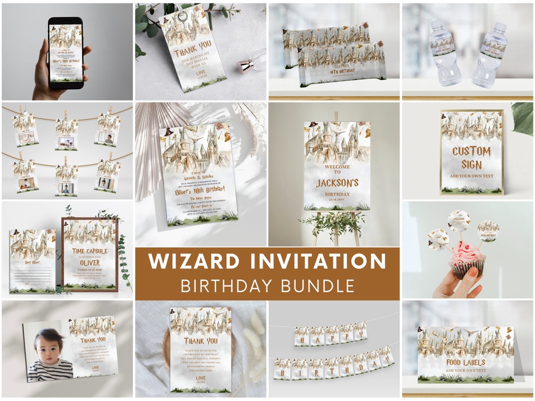 Editable Wizard Birthday Party Bundle, Wizard Birthday Invitation ...