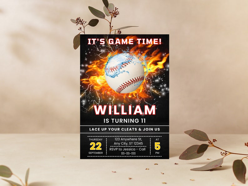 Editable Baseball Birthday Party Invitation, It's Game Time Invitation ...