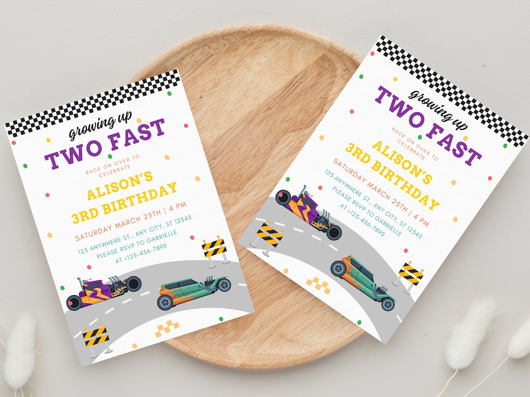 Editable Two Fast Birthday Invitation, Race Car Minimalist Birthday ...