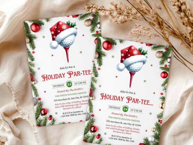 Editable Christmas Golf Invitation, Winter Holiday Golf Par-tee Invite ...