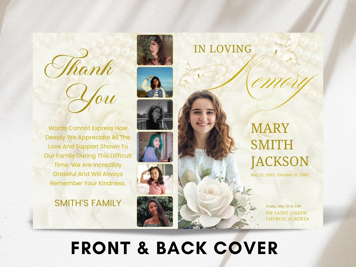 Editable Funeral Program Template, Bi-fold Obituary (digital Download ...