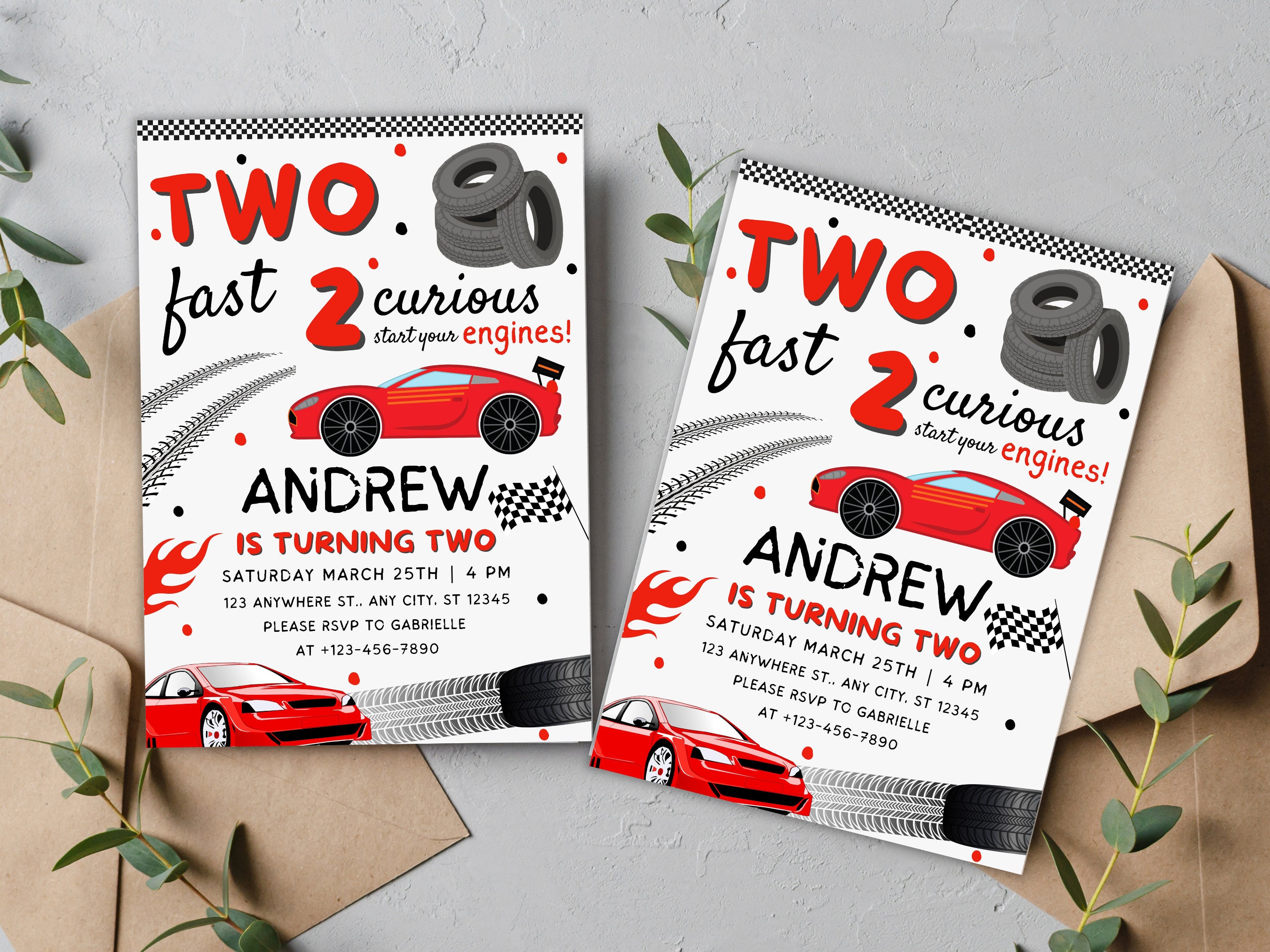 Editable Two Fast Birthday Invitation 2nd Birthday Party - Etsy