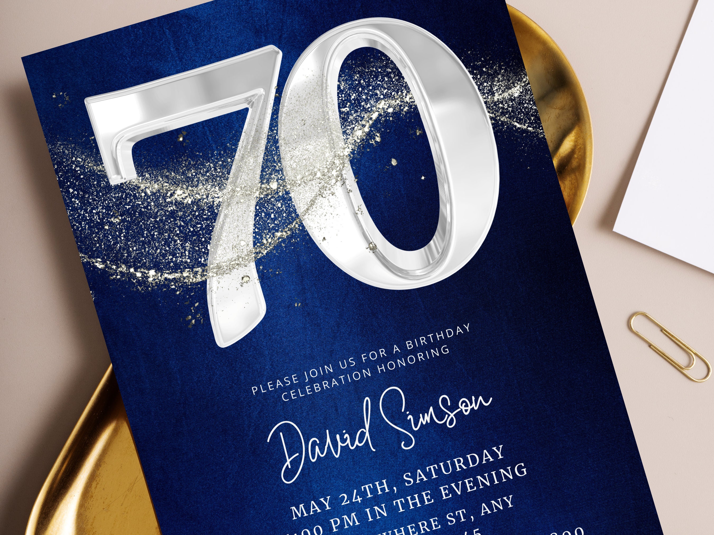 Elegant 70th Birthday Invitation Template, Editable Canva (digital ...