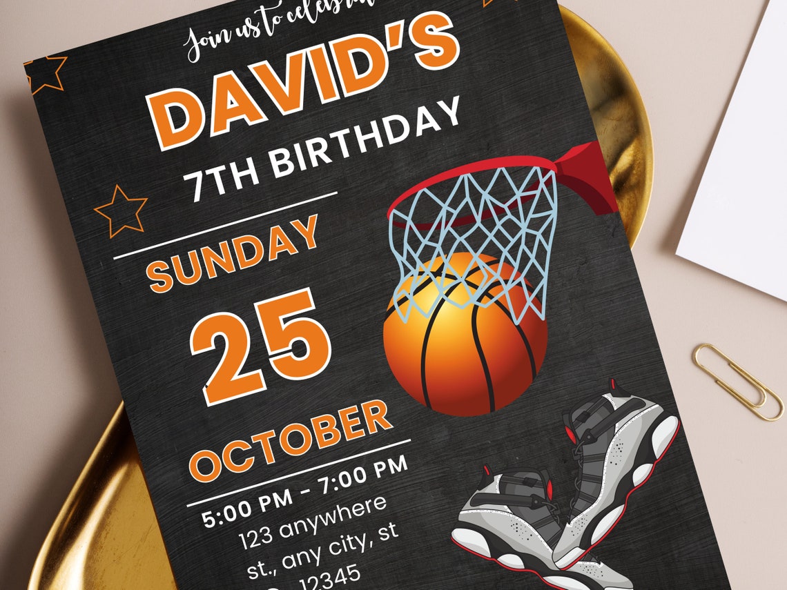 Basketball Birthday Party Invitation, Editable Basketball Birthday ...