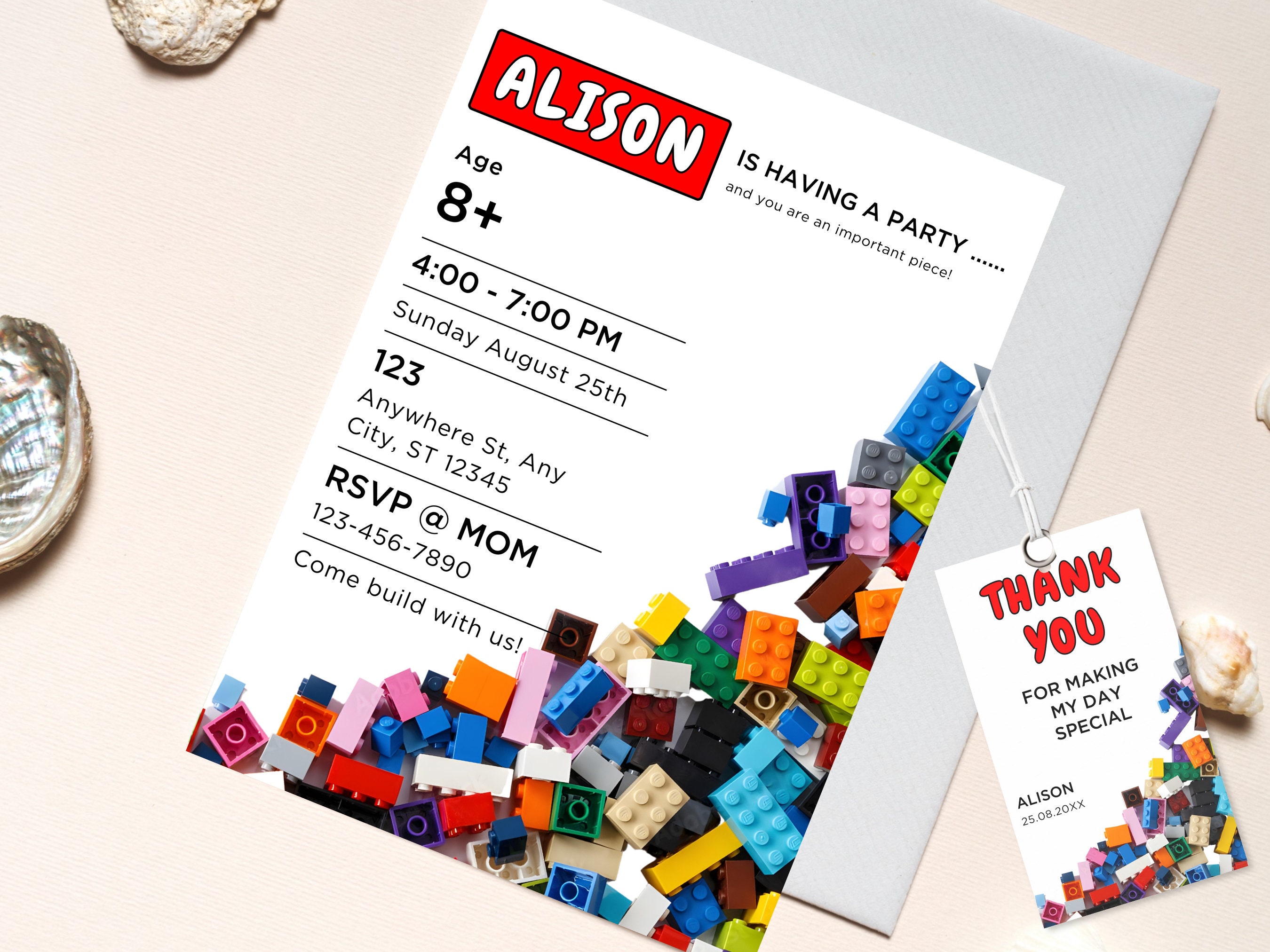 Building Blocks Birthday Invitation, Building Bricks Kids Birthday ...