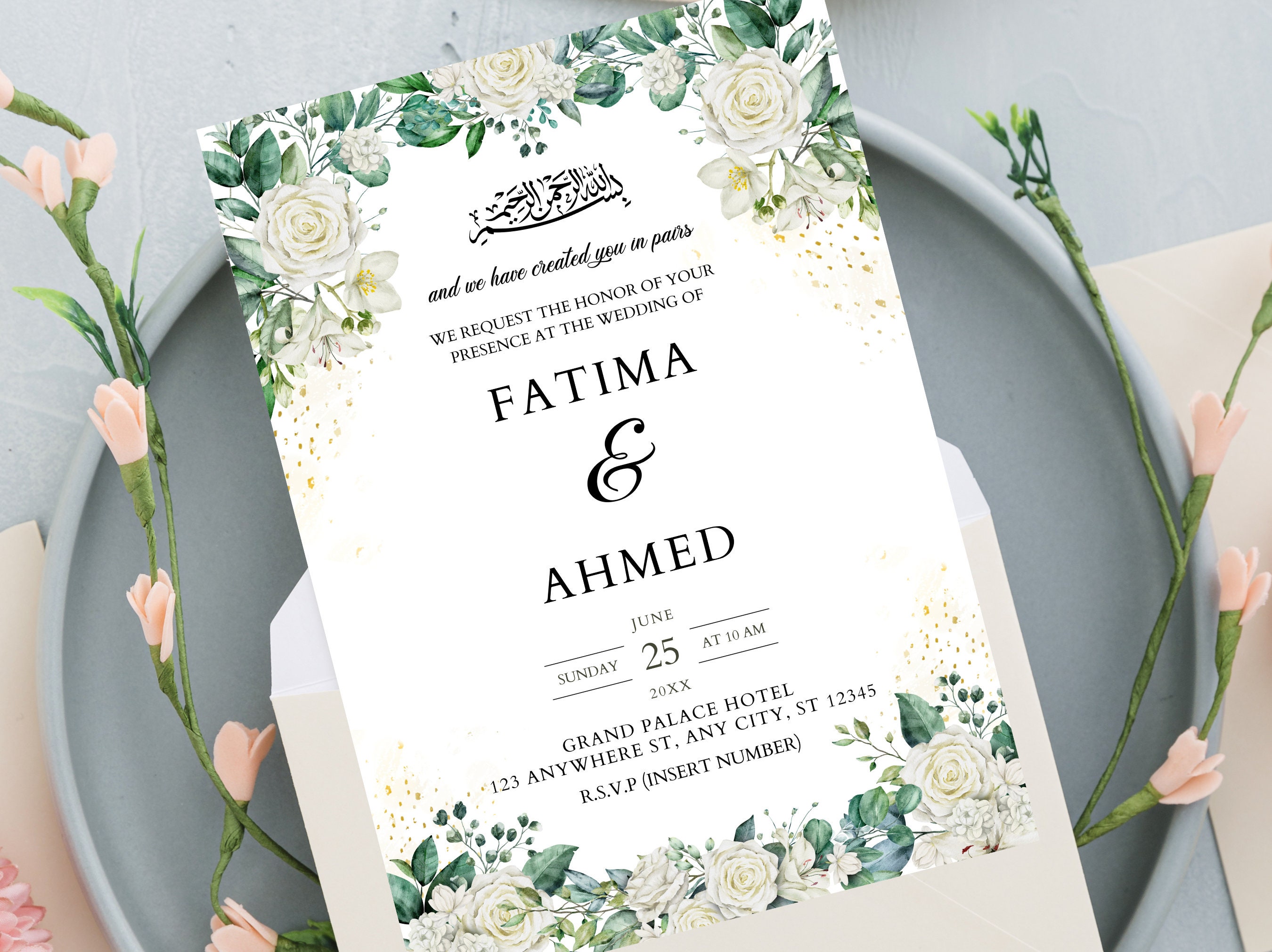 Editable Muslim Wedding Invitation, Islamic Nikah Invitation Template ...