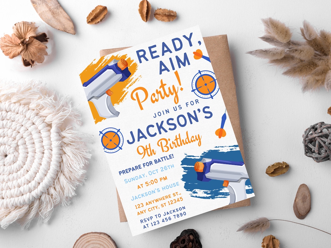 Editable Nerf Birthday Party Invitation, Dart Gun Birthday Party ...