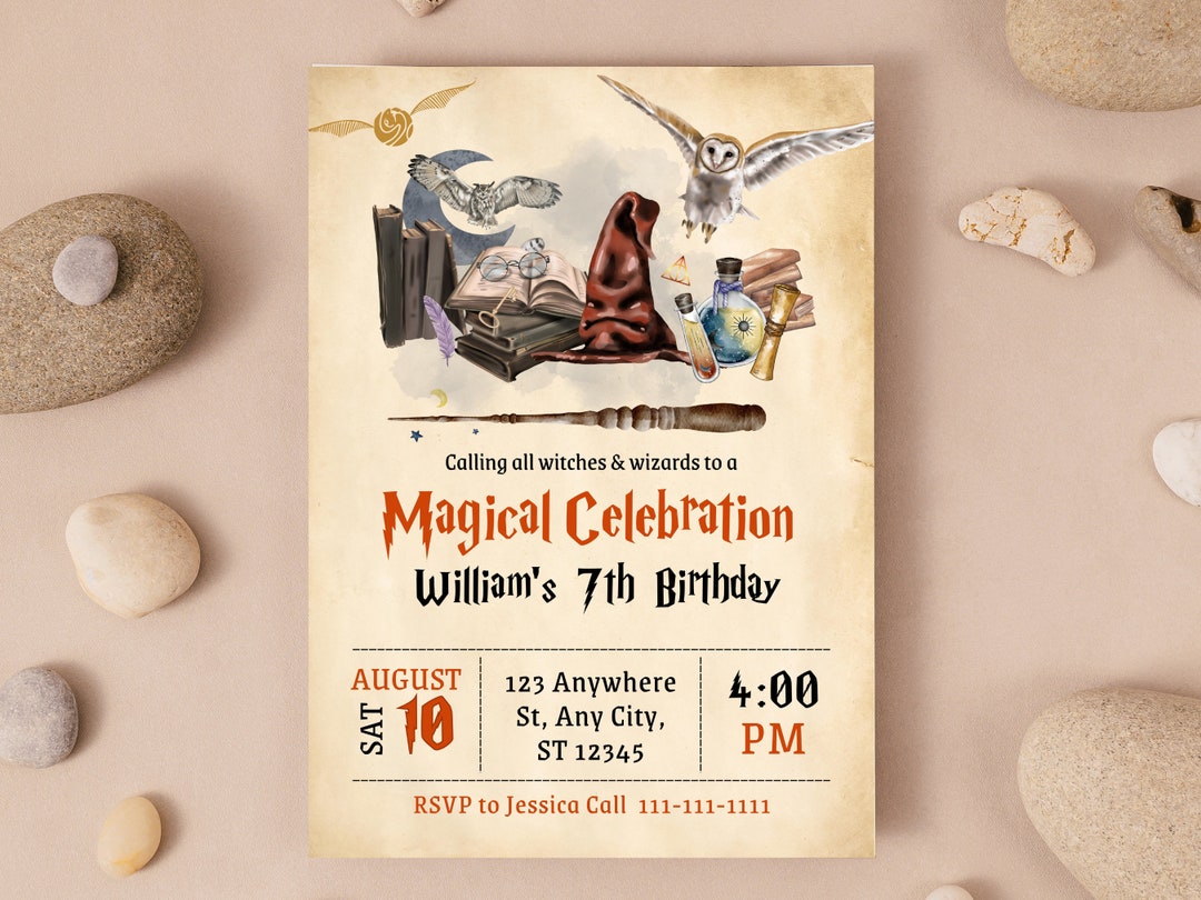 Editable Wizard Birthday Invitation, Magic School Party (digital ...