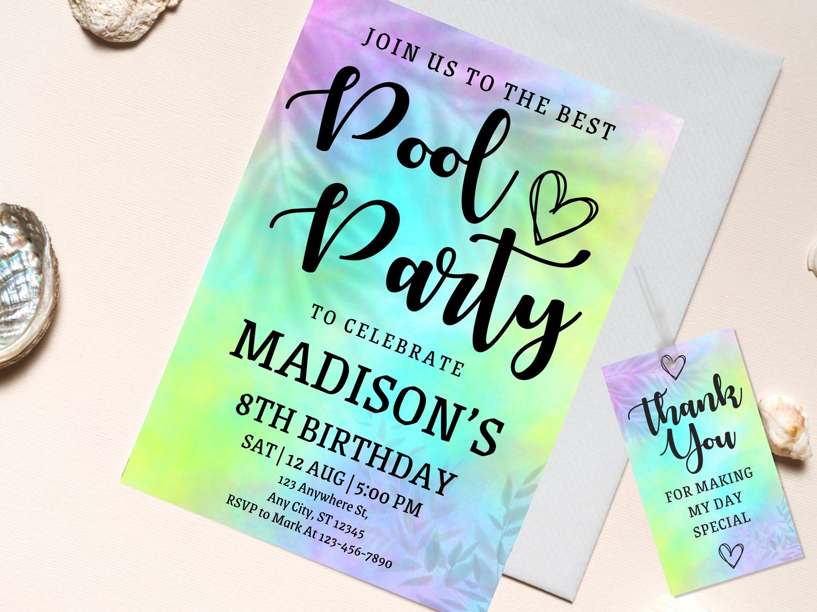 Editable Pool Party Invitation, Pool Party Birthday Invite, Glow Neon ...