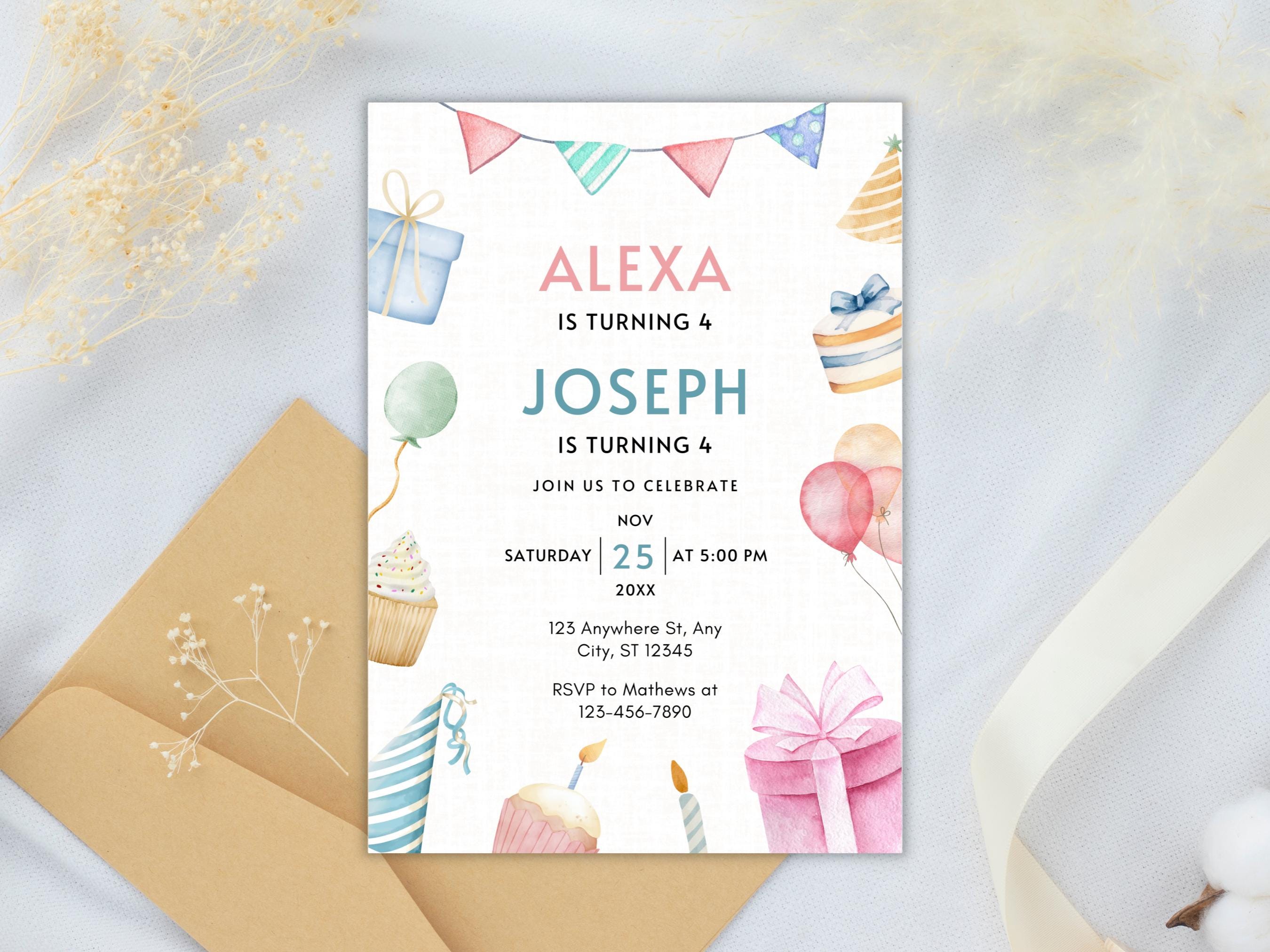 Editable Joint Birthday Invitation Template: Sibling Celebration (PDF ...