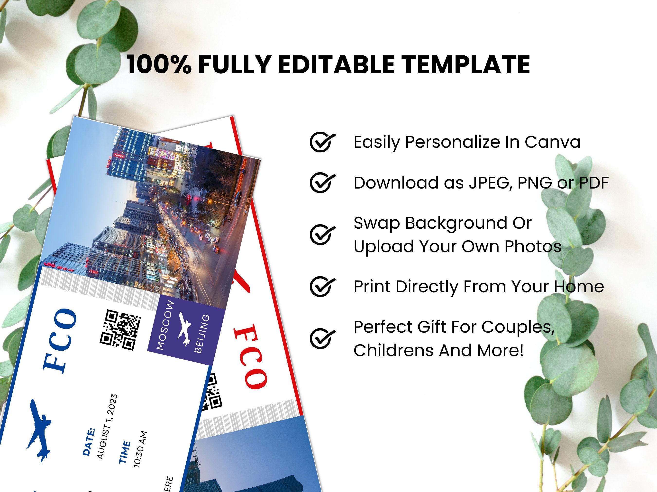 Editable Boarding Pass Canva Template, Printable Airline Ticket ...